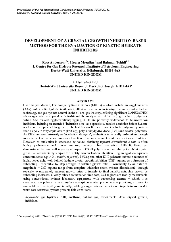 (PDF) Development of a crystal growth inhibition based method for the ...