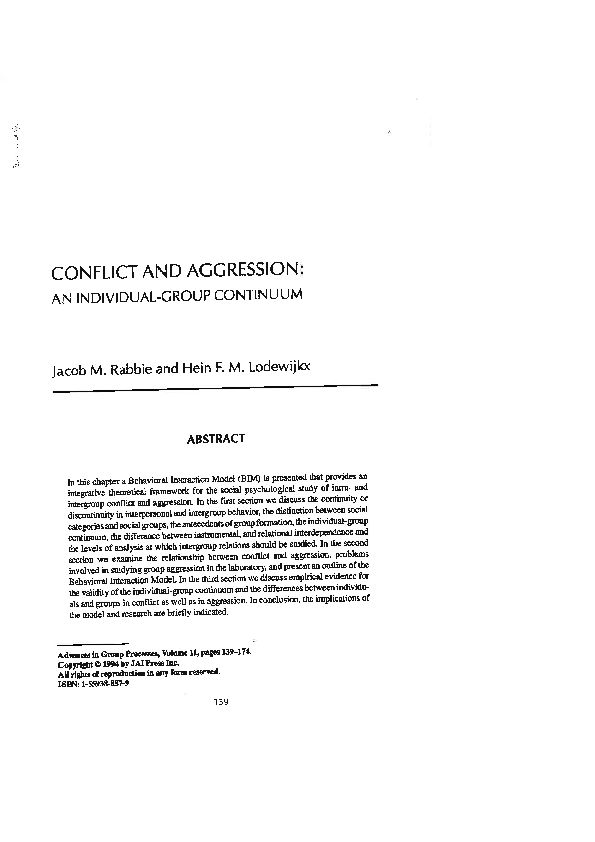 (PDF) Conflict and Aggression: An Individual-Group Continuum