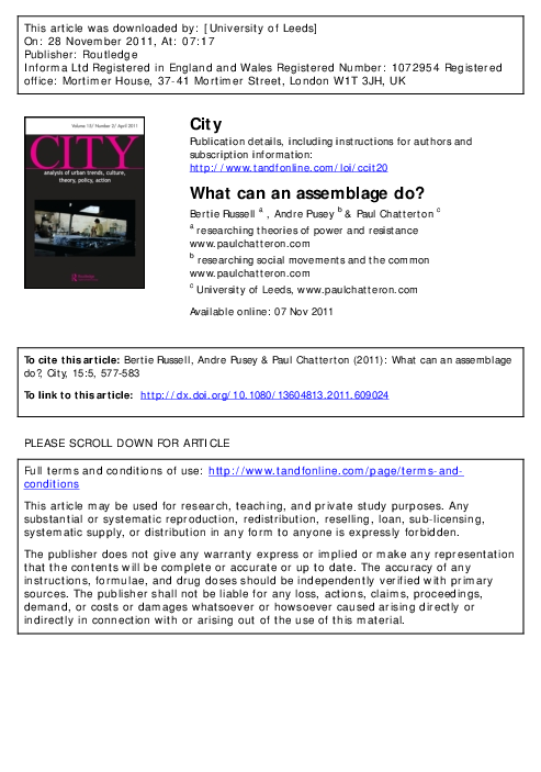 (PDF) What Can an Assemblage Do? Seven propositions for a more strategic and politicized ...