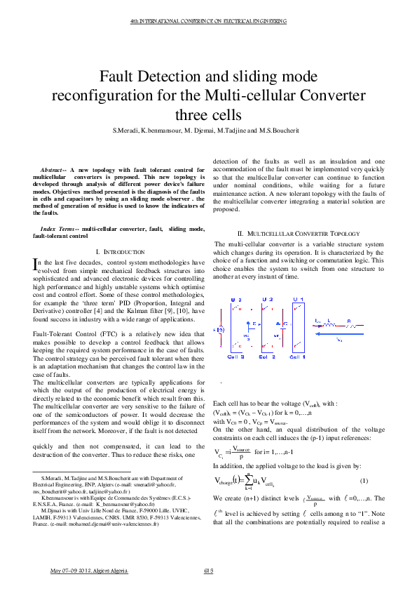 (PDF) Fault Detection and sliding mode reconfiguration for the Multi-cellular Converter three cells