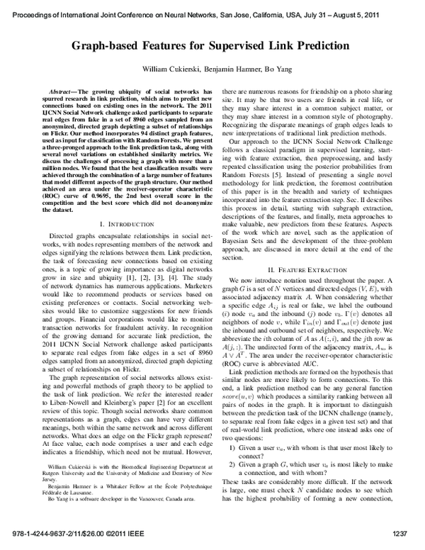 Pdf Graph Based Features For Supervised Link Prediction