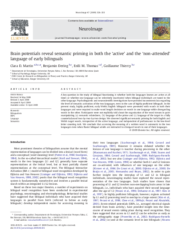 (PDF) Brain potentials reveal semantic priming in both the 'active' and ...