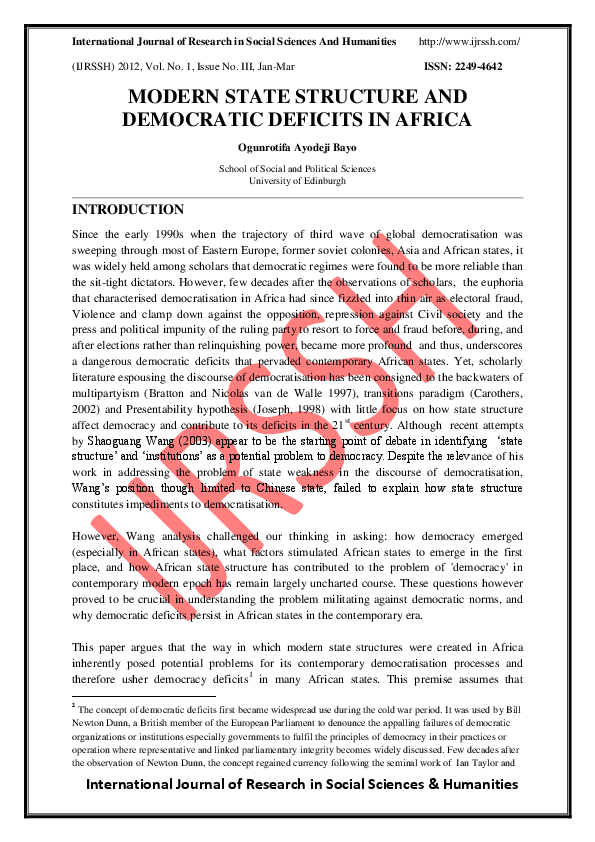 (PDF) MODERN STATE STRUCTURE AND DEMOCRATIC DEFICITS IN AFRICA