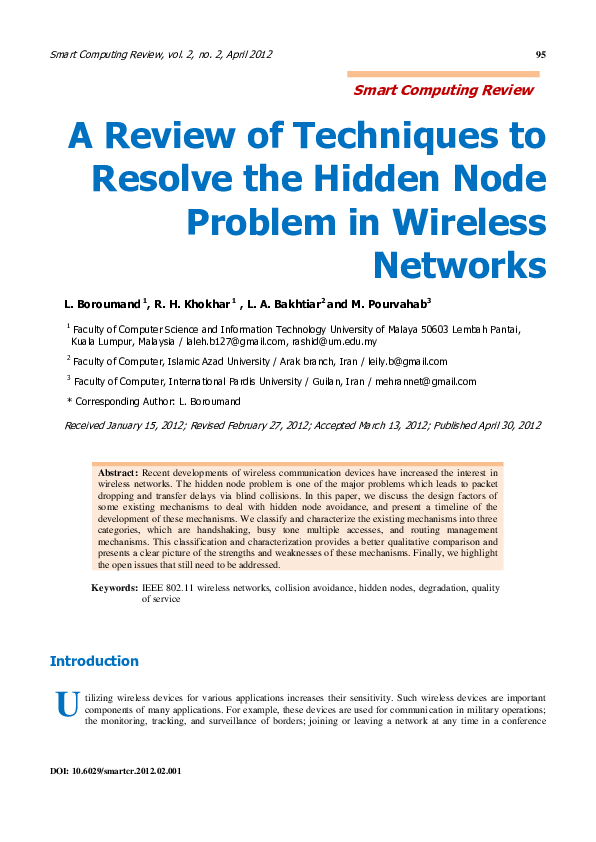 (PDF) A Review of Techniques to Resolve the Hidden Node Problem in ...