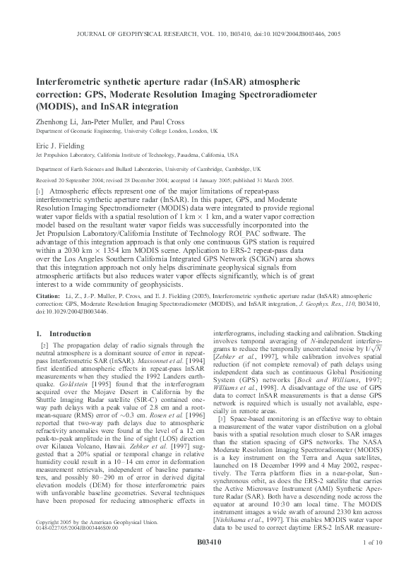 Pdf Interferometric Synthetic Aperture Radar Insar Atmospheric Correction Gps Moderate