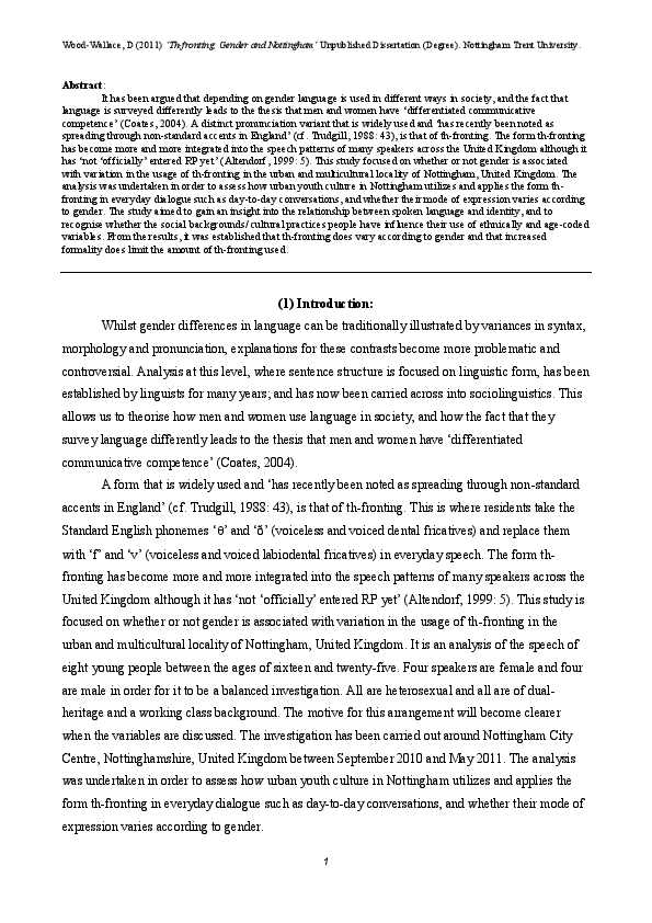 (PDF) (2011) Th-fronting, Gender and Nottingham (Full Paper)