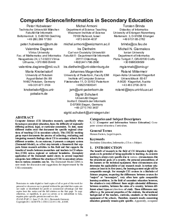 (PDF) Computer science/informatics in secondary education
