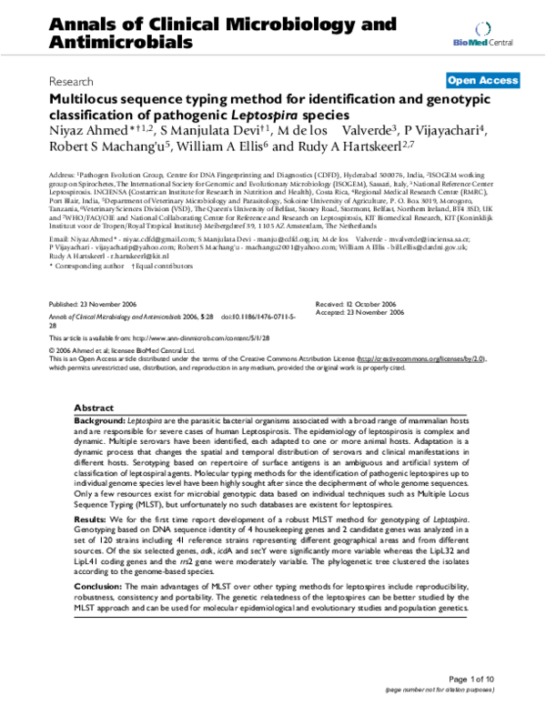 Pdf Multilocus Sequence Typing Method For Identification And Genotypic Classification Of