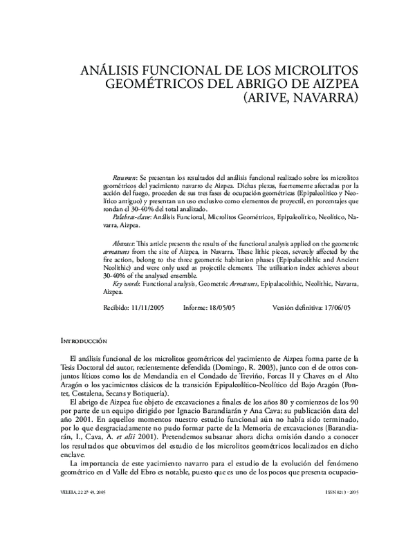 (PDF) Análisis funcional de los microlitos geométricos del abrigo de ...