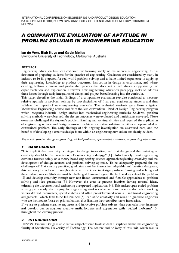 (PDF) A comparative evaluation of problem solving in engineering education