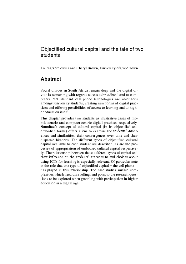 (DOC) Objectified cultural capital and the tale of two students