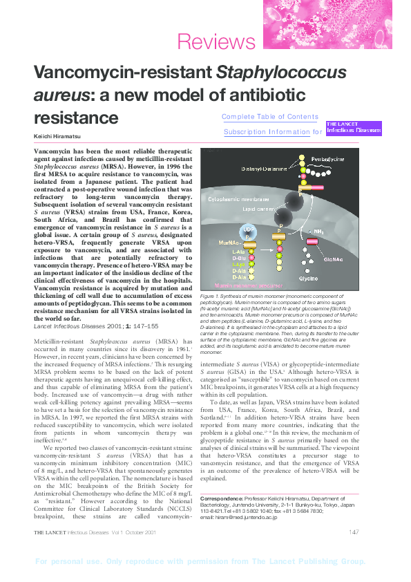 (PDF) Vancomycin-resistant Staphylococcus aureus: a new model of antibiotic resistance