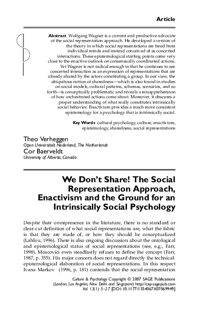 (PDF) We Don't Share! The Social Representation Approach, Enactivism ...