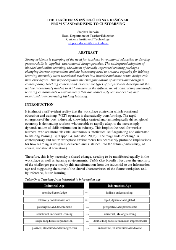 (PDF) The Teacher As Instructional Designer: From Standardising to ...