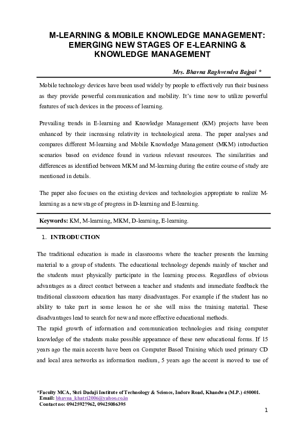 (DOC) M-LEARNING & MOBILE KNOWLEDGE MANAGEMENT:emerging new stages of e ...