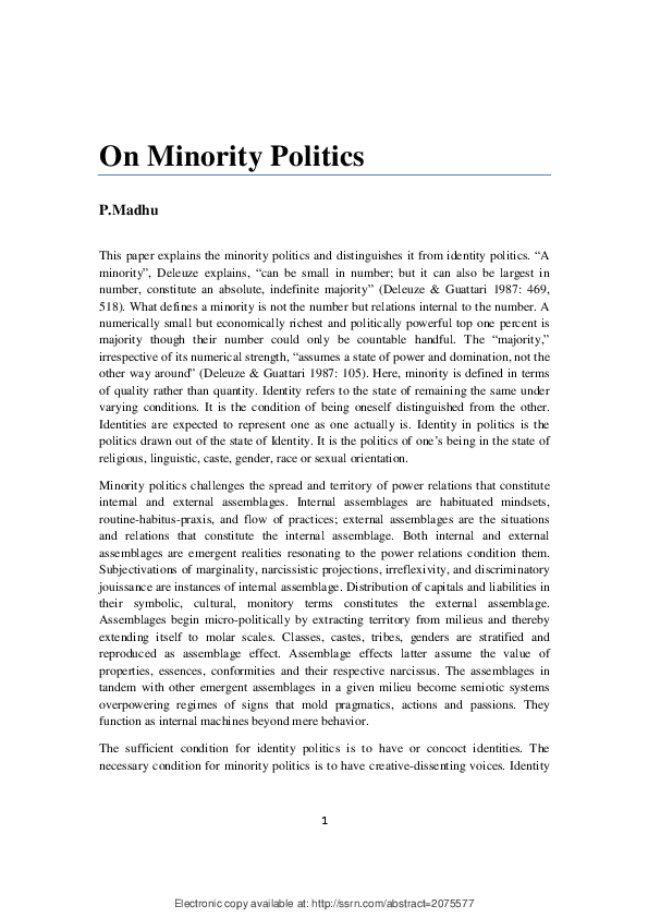 (PDF) On Minority Politics