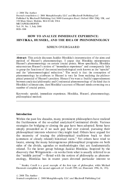 (PDF) HOW TO ANALYZE IMMEDIATE EXPERIENCE