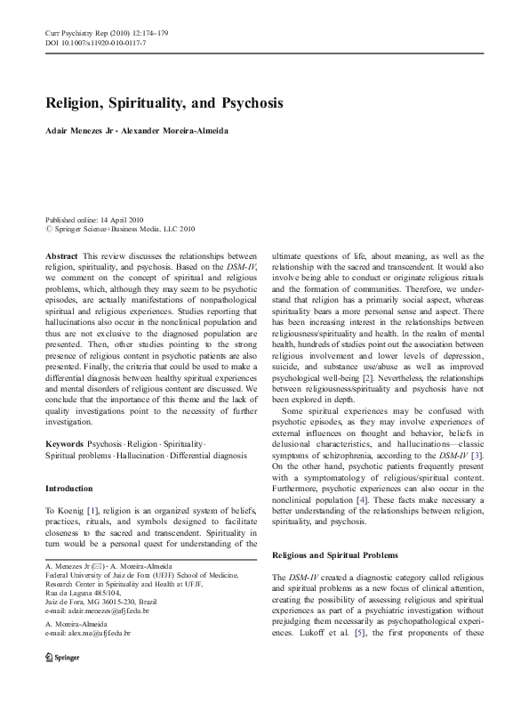 (PDF) Religion, spirituality, and psychosis