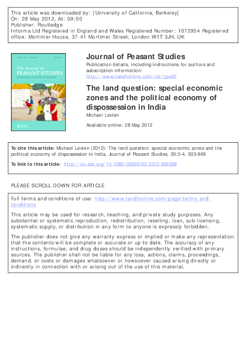 (PDF) "The Land Question: Special Economic Zones and the Political ...
