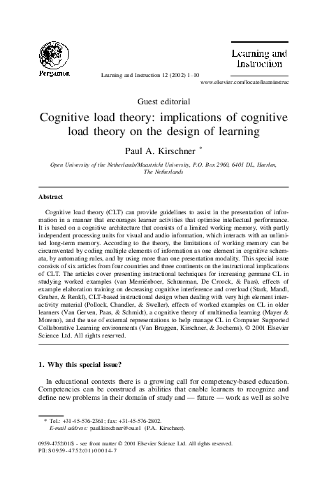 (PDF) Cognitive Load Theory: Implications of Cognitive Load Theory on the Design of Learning