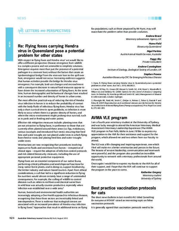 (PDF) Re: Flying foxes carrying Hendra virus in Queensland pose a ...