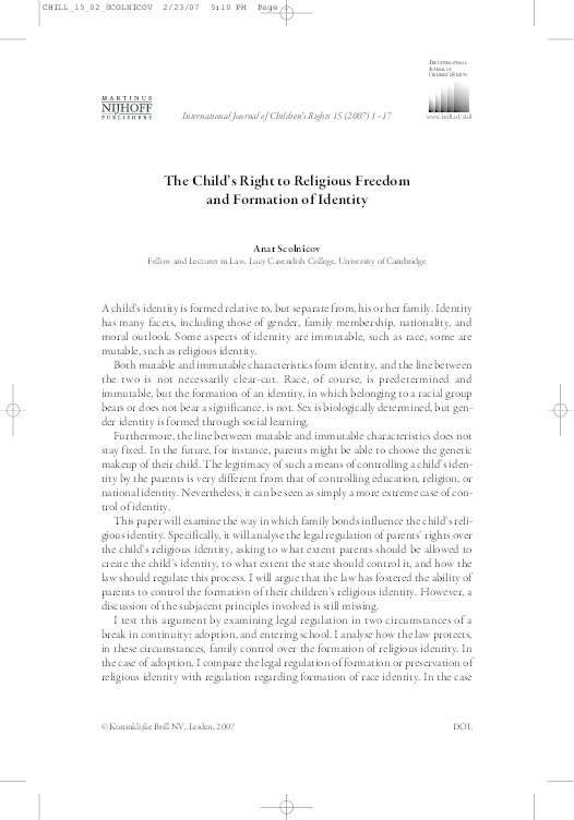 (PDF) The Child's Right to Religious Freedom and Formation of Identity