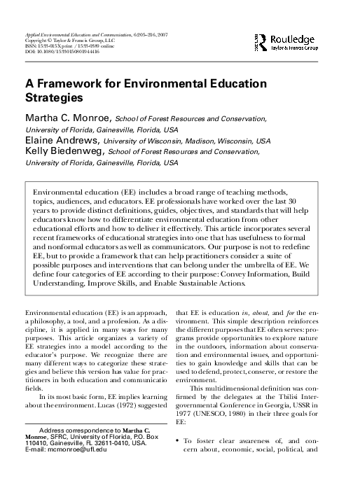 (PDF) A framework for environmental education strategies