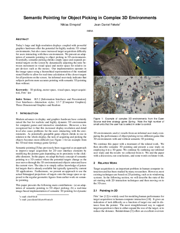 (PDF) Semantic Pointing for Object Picking In Complex 3D Environments