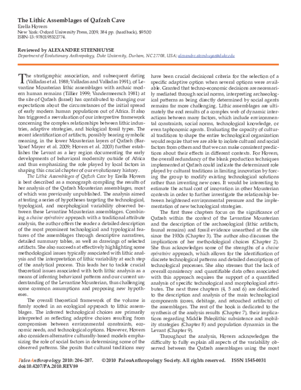 (PDF) The Lithic Assemblages of Qafzeh Cave