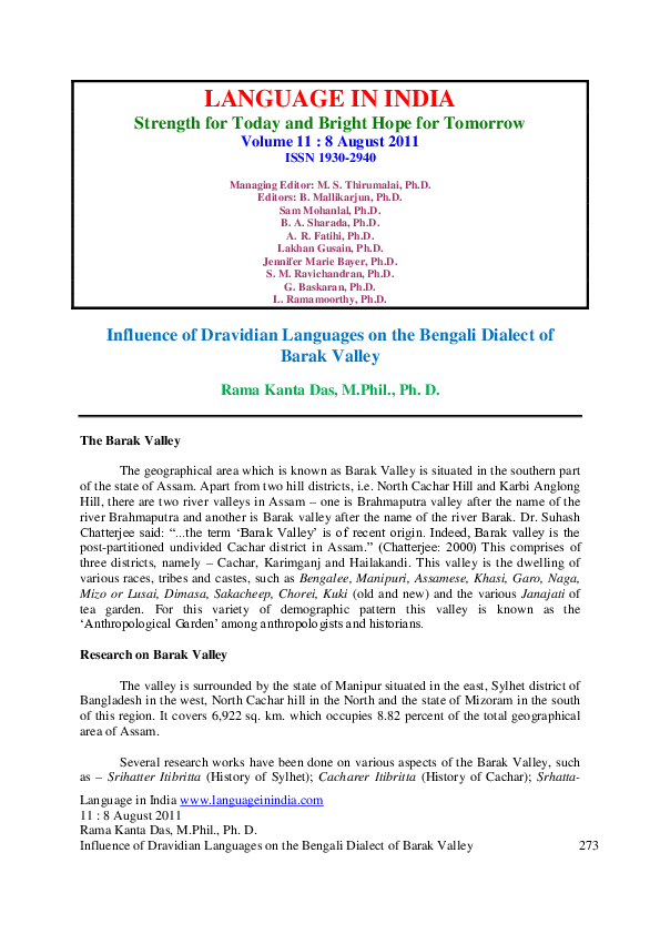 (PDF) Influence of Dravidian languages in the regional language of ...
