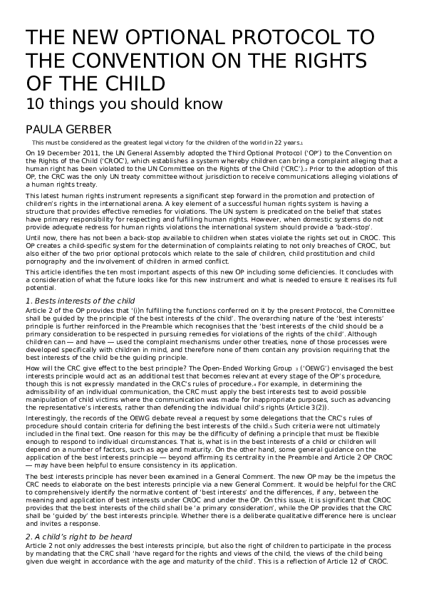 The new Optional Protocol to the Convention on the Rights of the Child ...