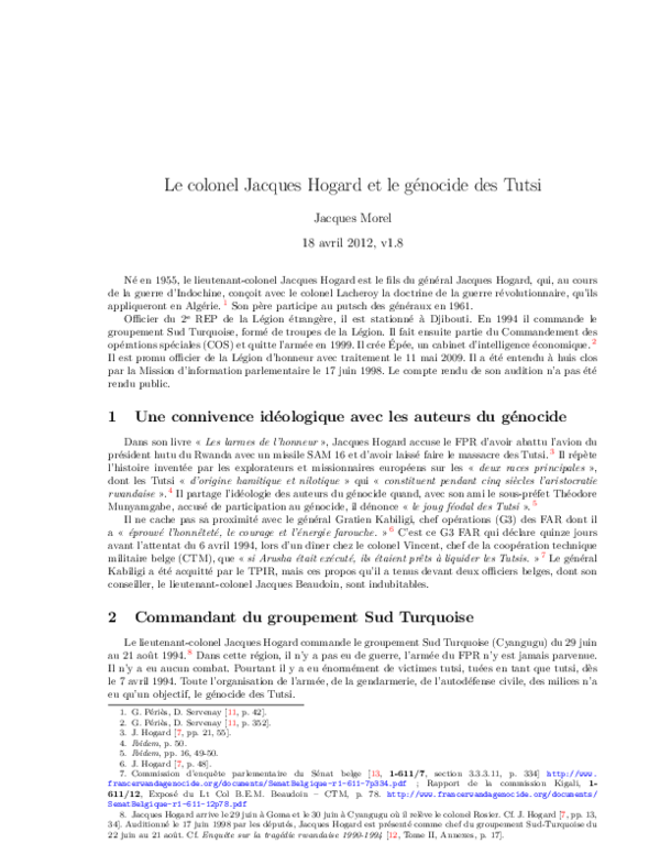 (PDF) Le colonel Jacques Hogard et le génocide des Tutsi
