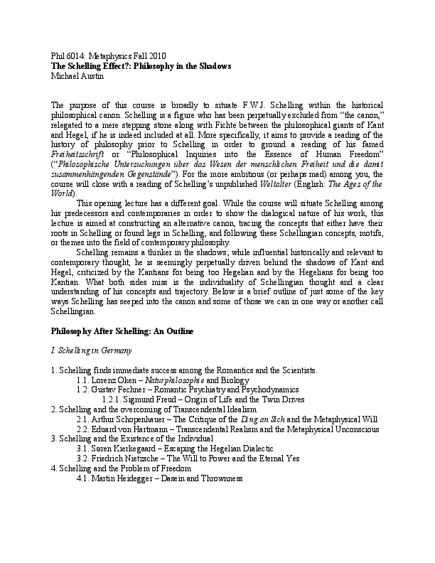 (DOC) The Schelling Effect?: Philosophy in the Shadows