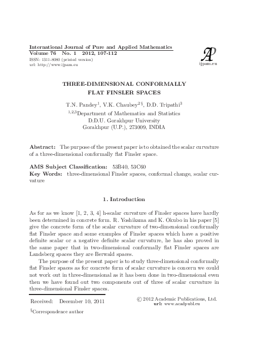 (PDF) THREE-DIMENSIONAL CONFORMALLY FLAT FINSLER SPACES