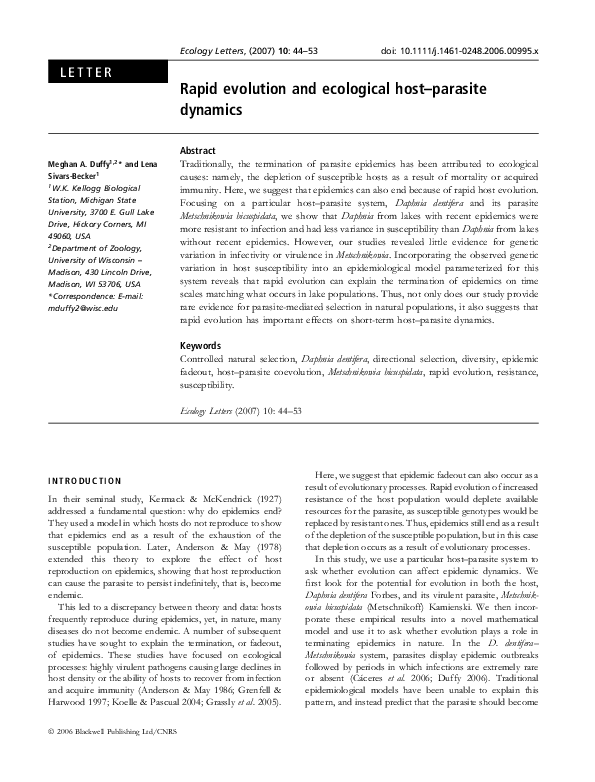 (PDF) Rapid evolution and ecological host–parasite dynamics