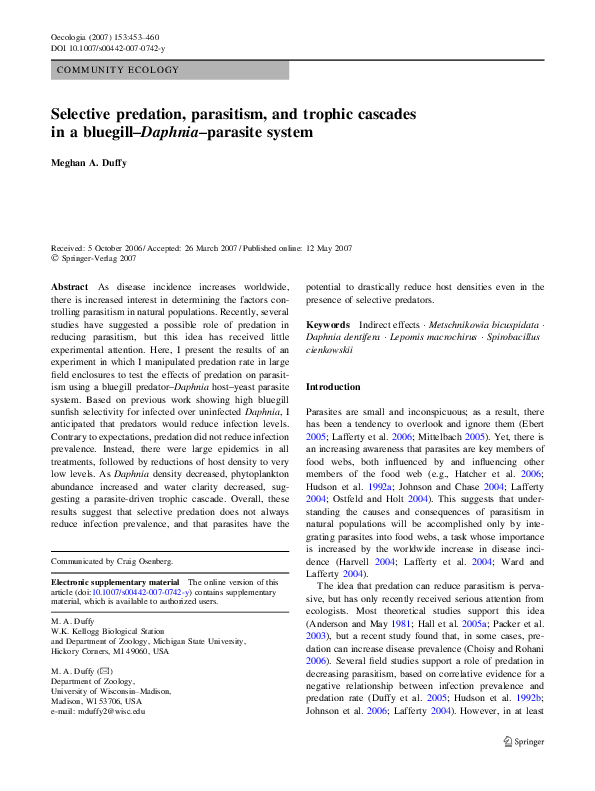 (PDF) Selective predation, parasitism, and trophic cascades in a ...