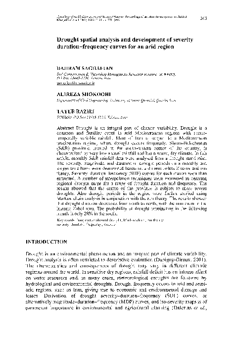 Pdf Drought Spatial Analysis And Development Of Severity Duration Frequency Curves For An Arid