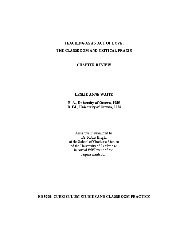 (DOC) Teaching As An Act of Love: The Classroom and Critical Praxis