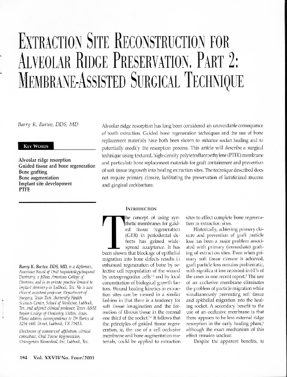 (PDF) Extraction site reconstruction for alveolar ridge preservation. Part 2: membrane-assisted ...
