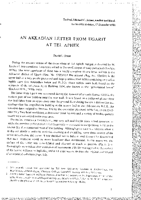 (PDF) An Akkadian Letter from Ugarit at Tel Aphek
