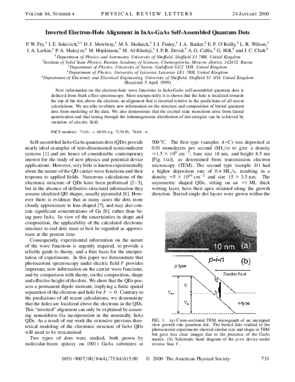 (PDF) Inverted electron-hole alignment in InAs-GaAs self-assembled quantum dots