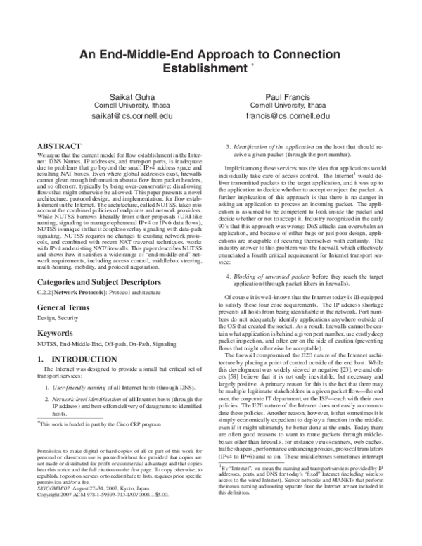 (PDF) An End-Middle-End Approach to Connection Establishment