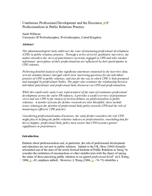 (PDF) Continuous Professional Development and the Discourse of ...