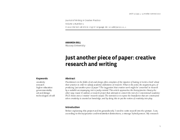 (PDF) Just Another Piece of Paper: Creative Research and Writing