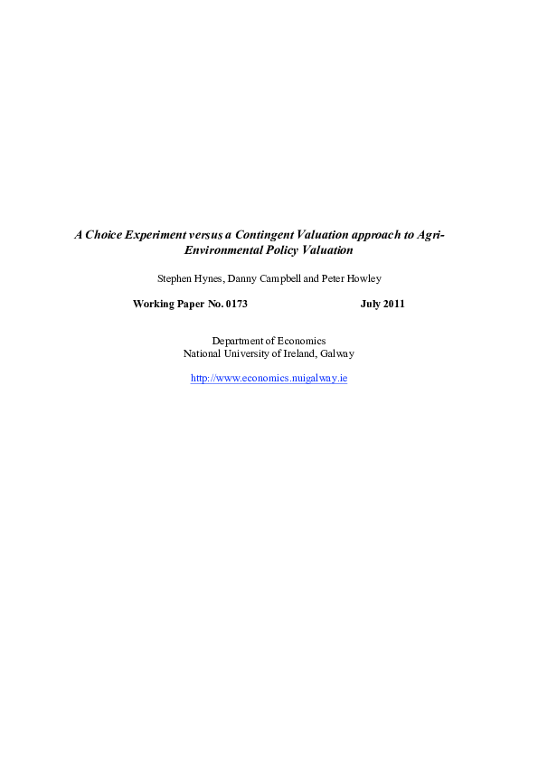 (PDF) A choice experiment versus a contingent valuation approach to ...