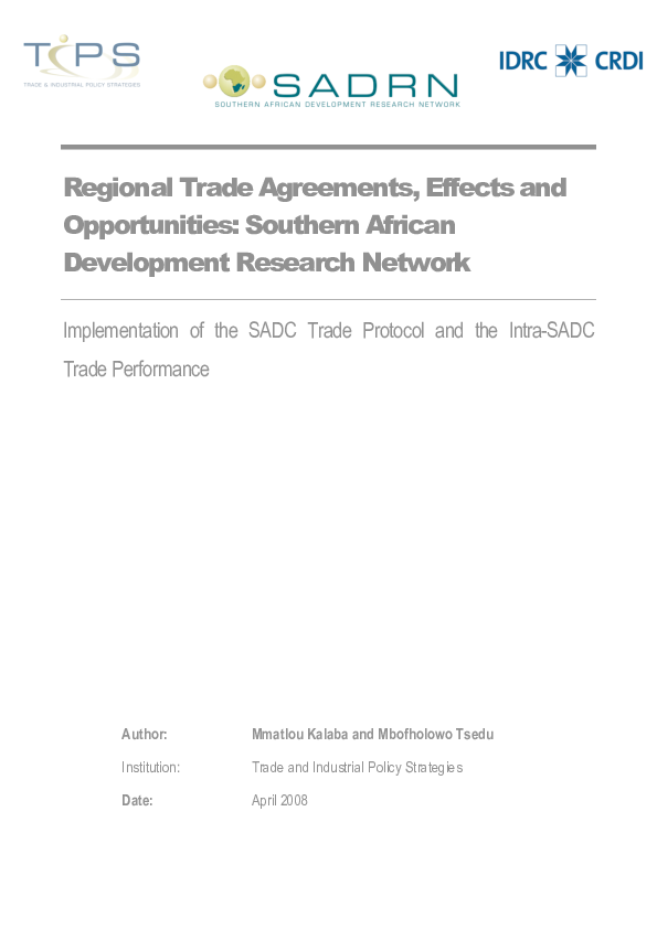 (PDF) Regional Trade Agreements, Effects and Opportunities: Southern ...