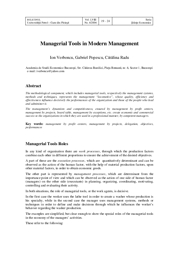 (PDF) Managerial Tools in Modern Management