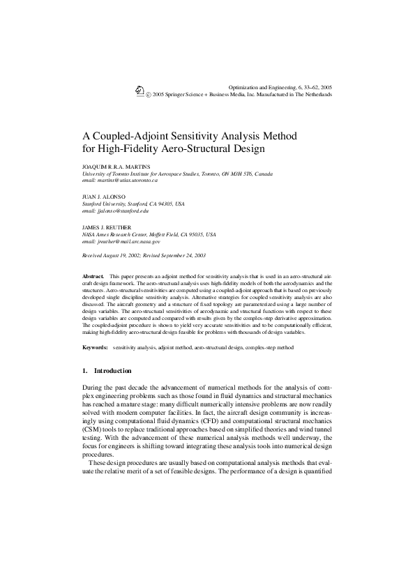 (PDF) A Coupled-Adjoint Sensitivity Analysis Method for High-Fidelity Aero-Structural Design