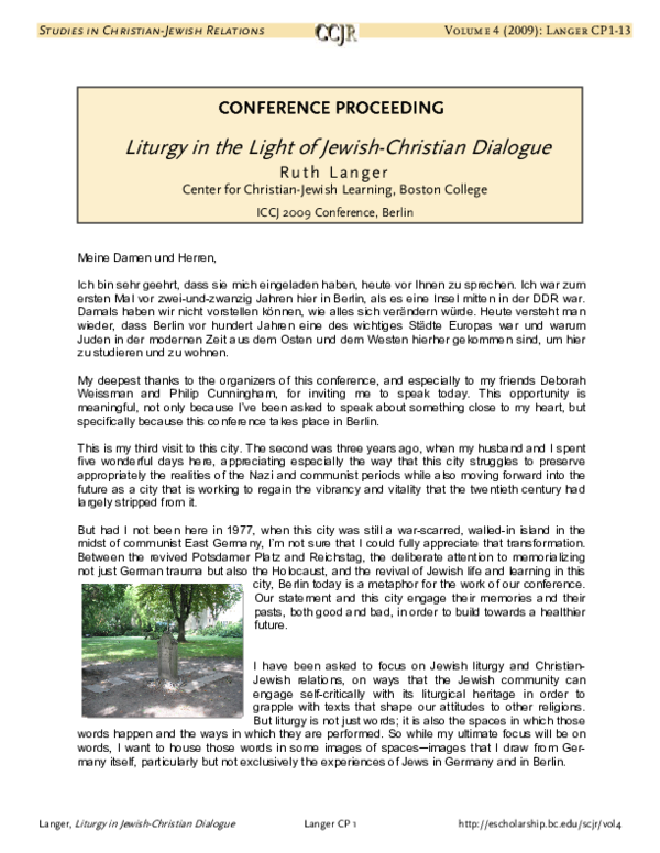 (PDF) Liturgy in the Light of Jewish-Christian Dialogue
