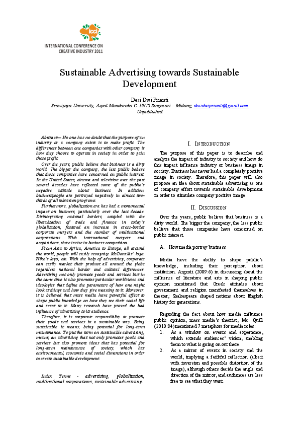 (PDF) Sustainable advertising for sustainable development